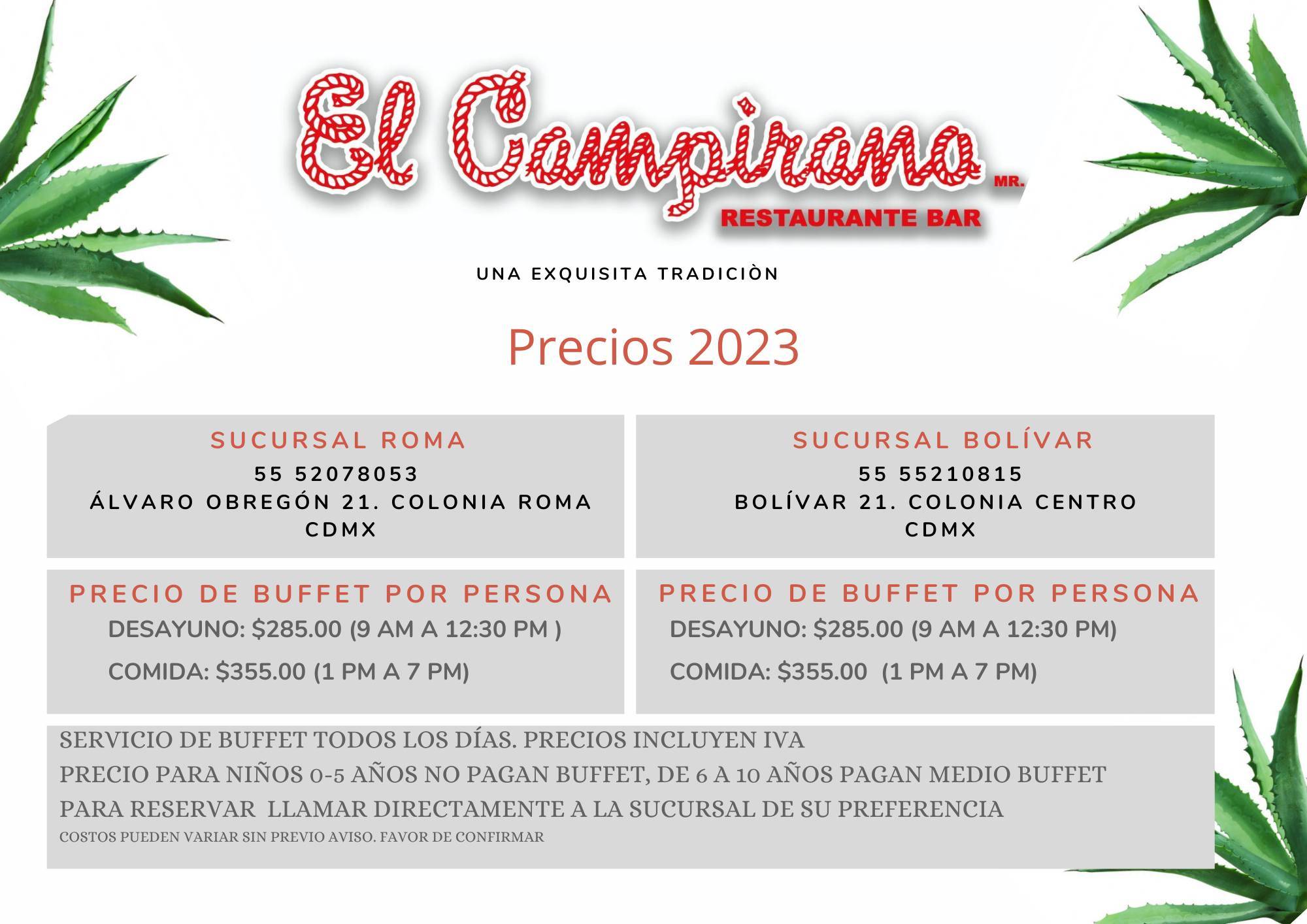 Carta del restaurante El Campirano Roma, Ciudad del México, Av. Álvaro ...