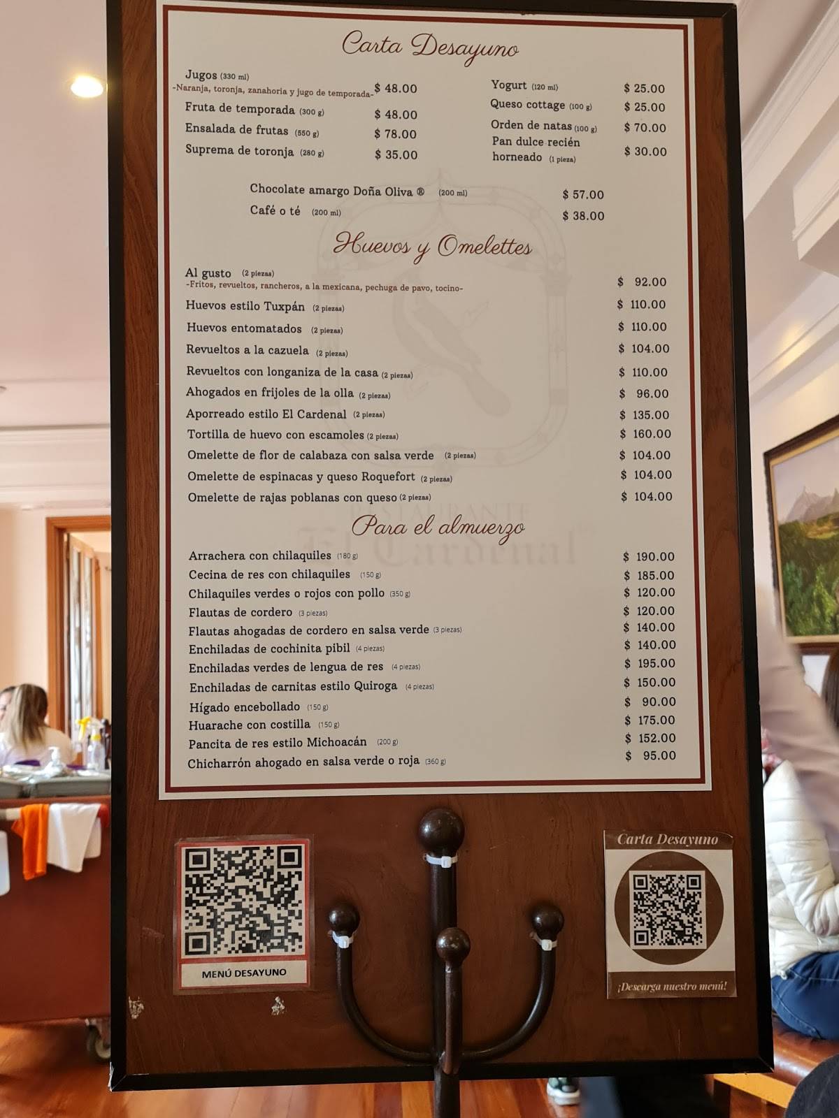Carta de Restaurante El Cardenal, Ciudad de México, Palma #23 Centro ...