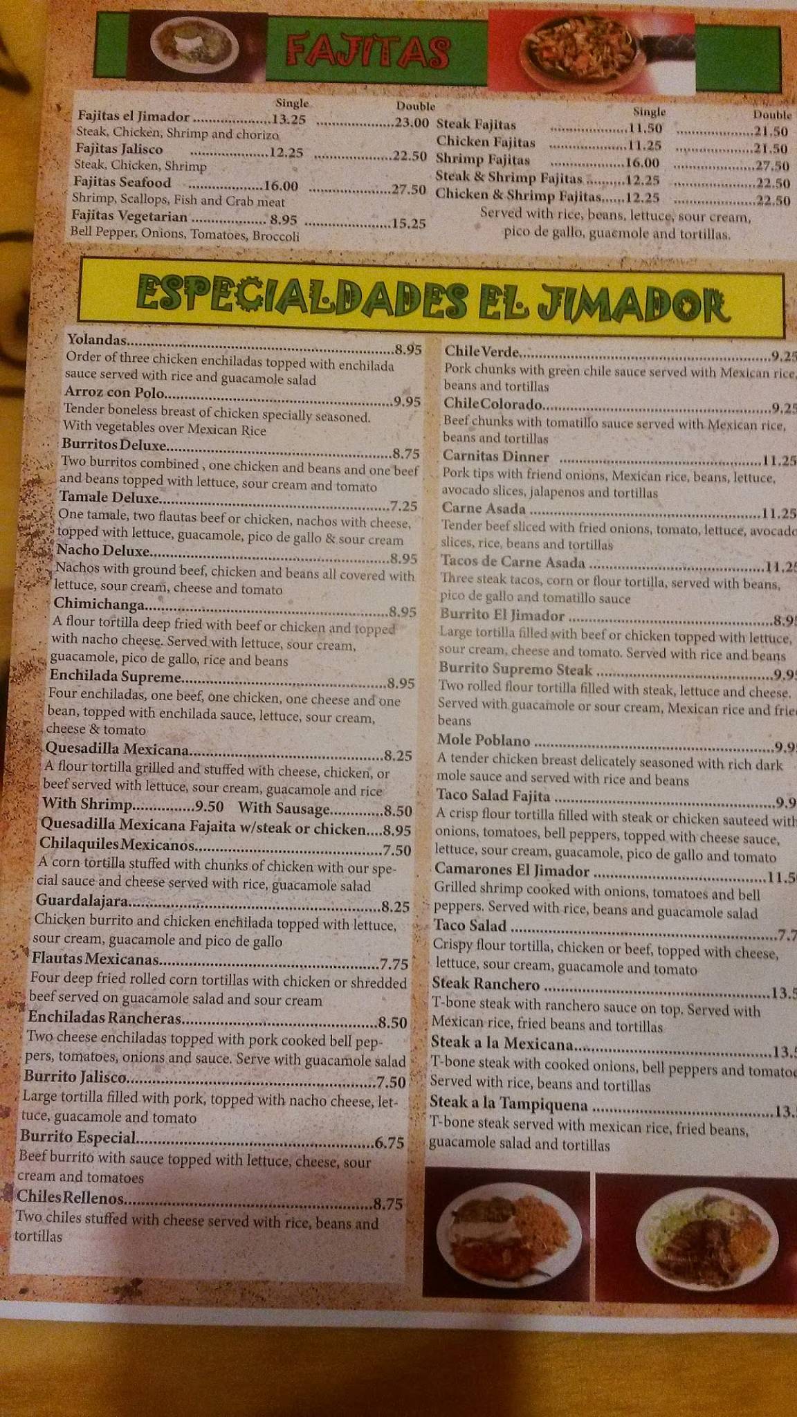 Menu at El Jimador Mexican Restaurant, Saint Robert