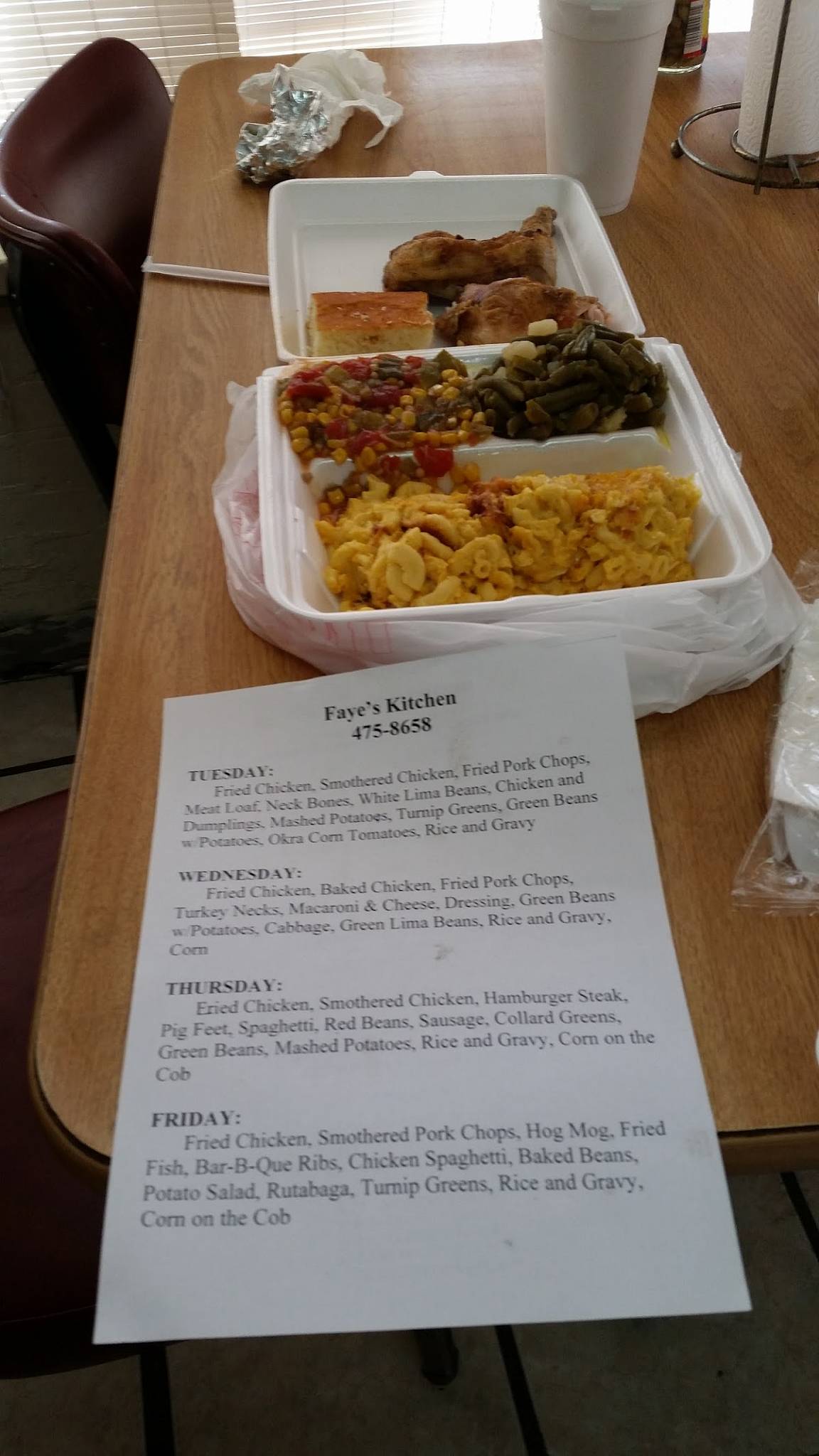 Menu at Faye's Kitchen restaurant, Moss Point