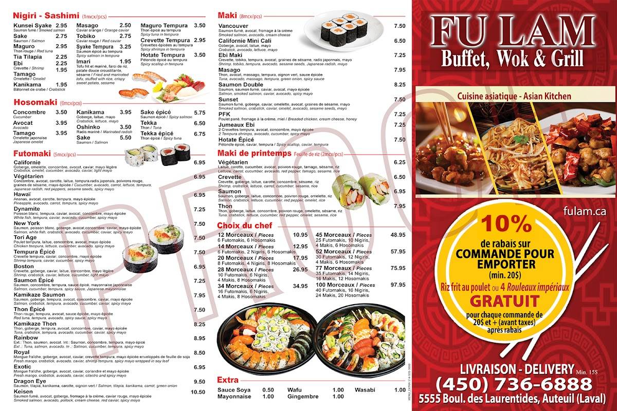 Menu au Fu Lam Express Auteuil restaurant, Laval