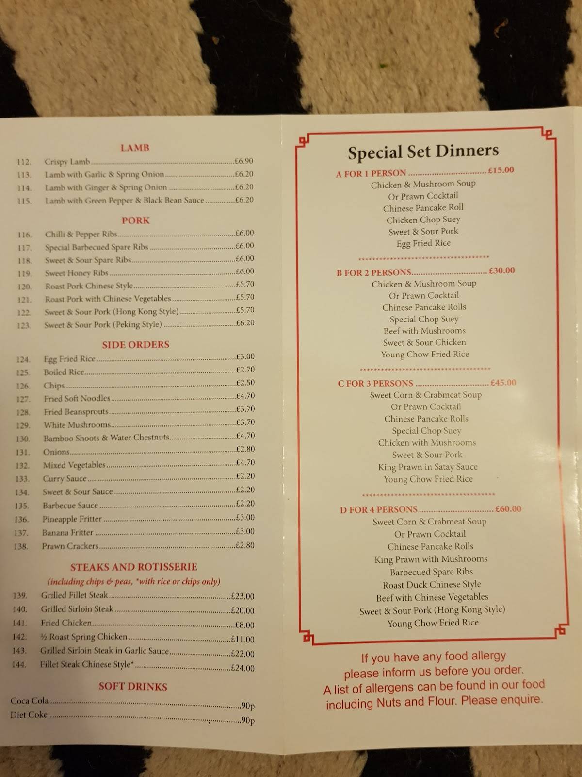 Menu at Golden House Chinese Restaurant, Street