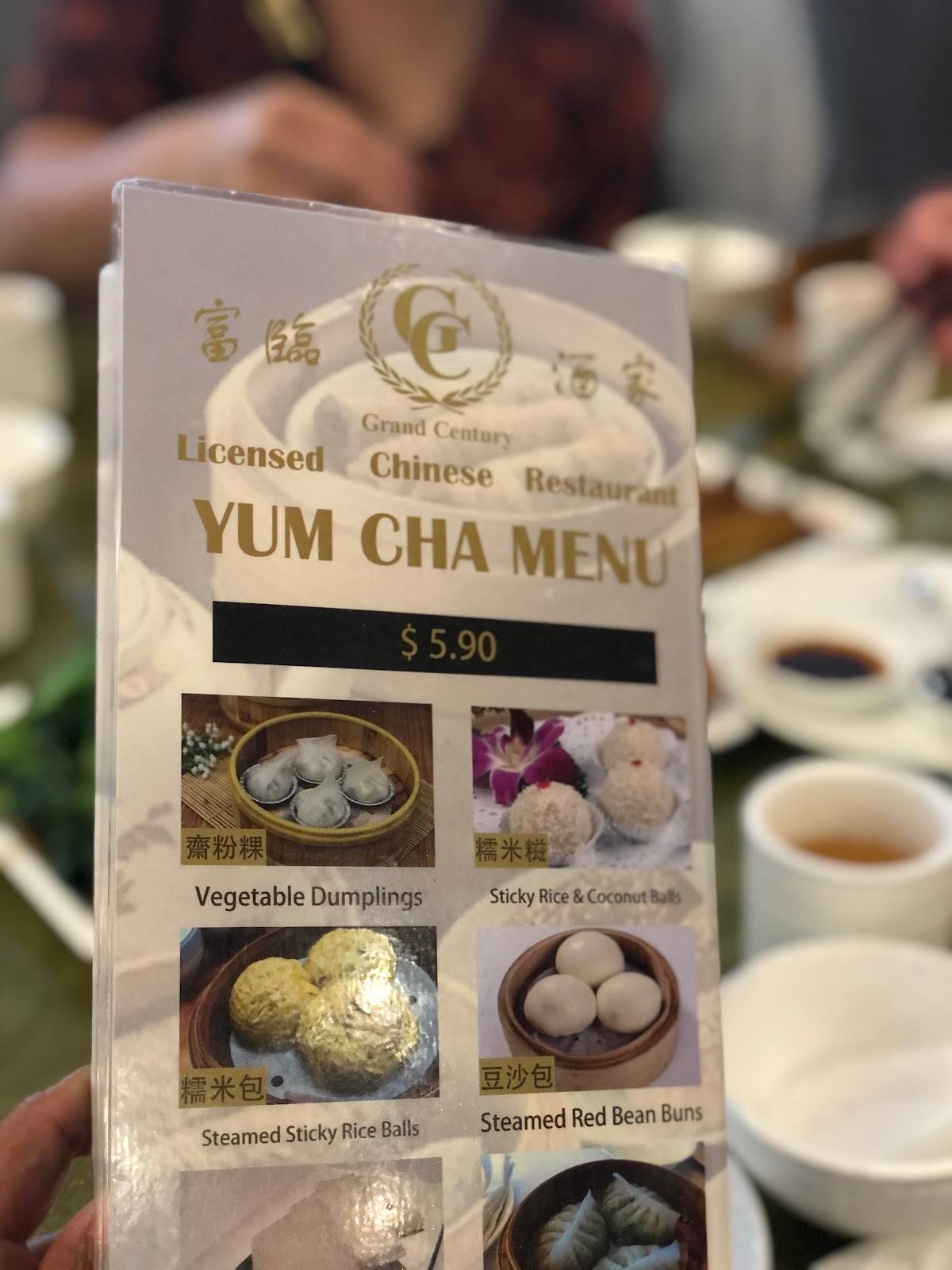 Menu at Grand Century restaurant, Wellington