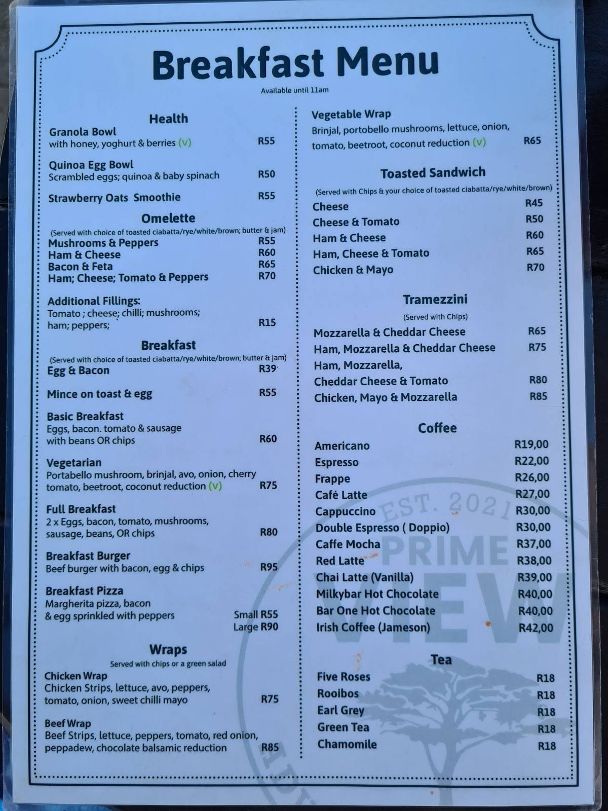 Menu at Grande View Restaurant, Olifantsfontein