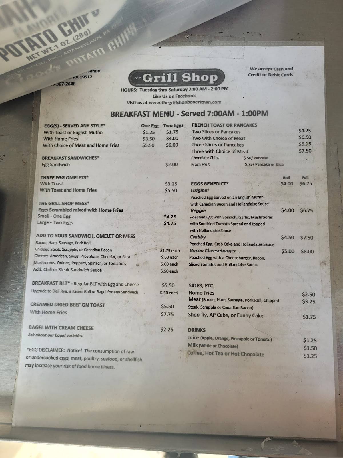 Menu at Grill Shop restaurant, Boyertown, 35 E Philadelphia Ave # 1