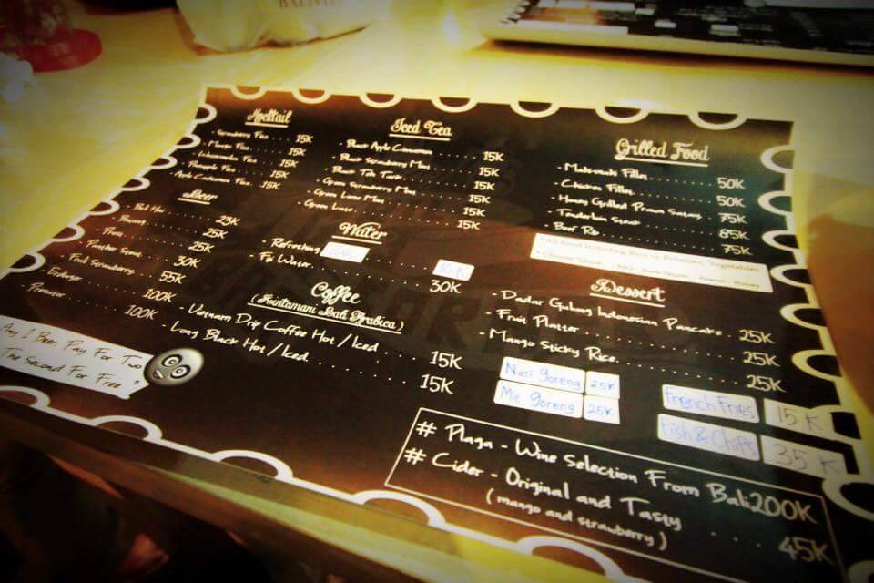 Menu at Grill and Bar corner Balangan, Kuta Selatan