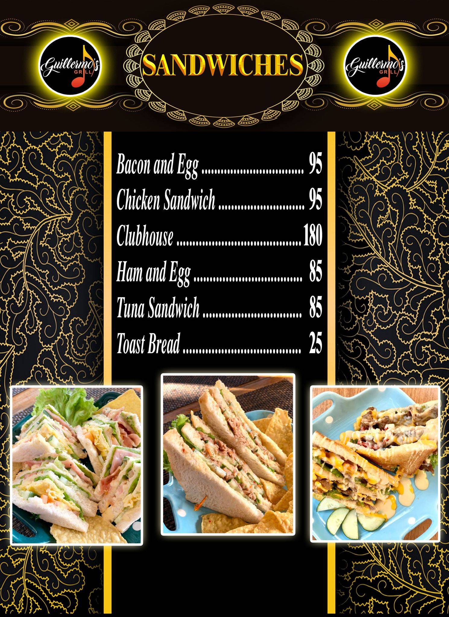 Menu at Guillermo's Grill restaurant, Santa Maria