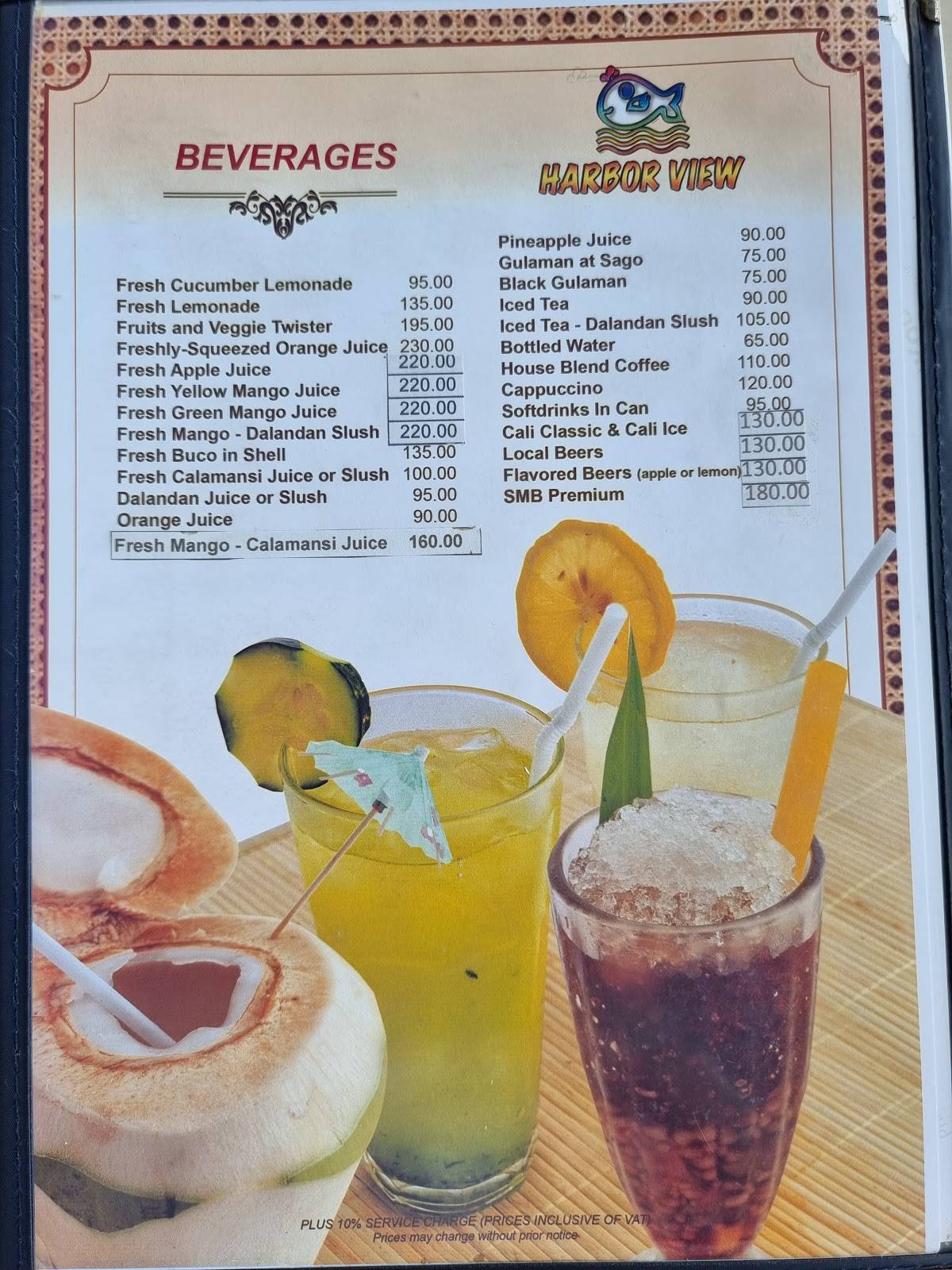 Menu at Harbor View Restaurant, Manila, South Dr