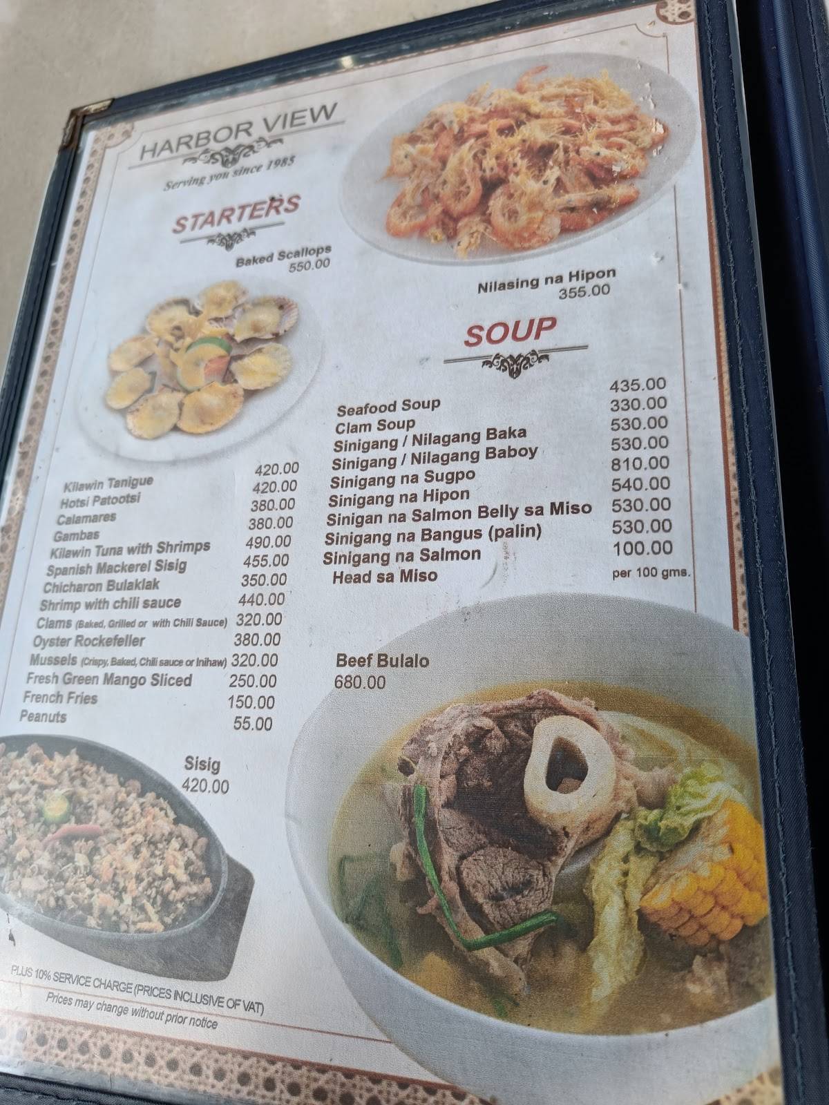 Menu at Harbor View Restaurant, Manila, South Dr