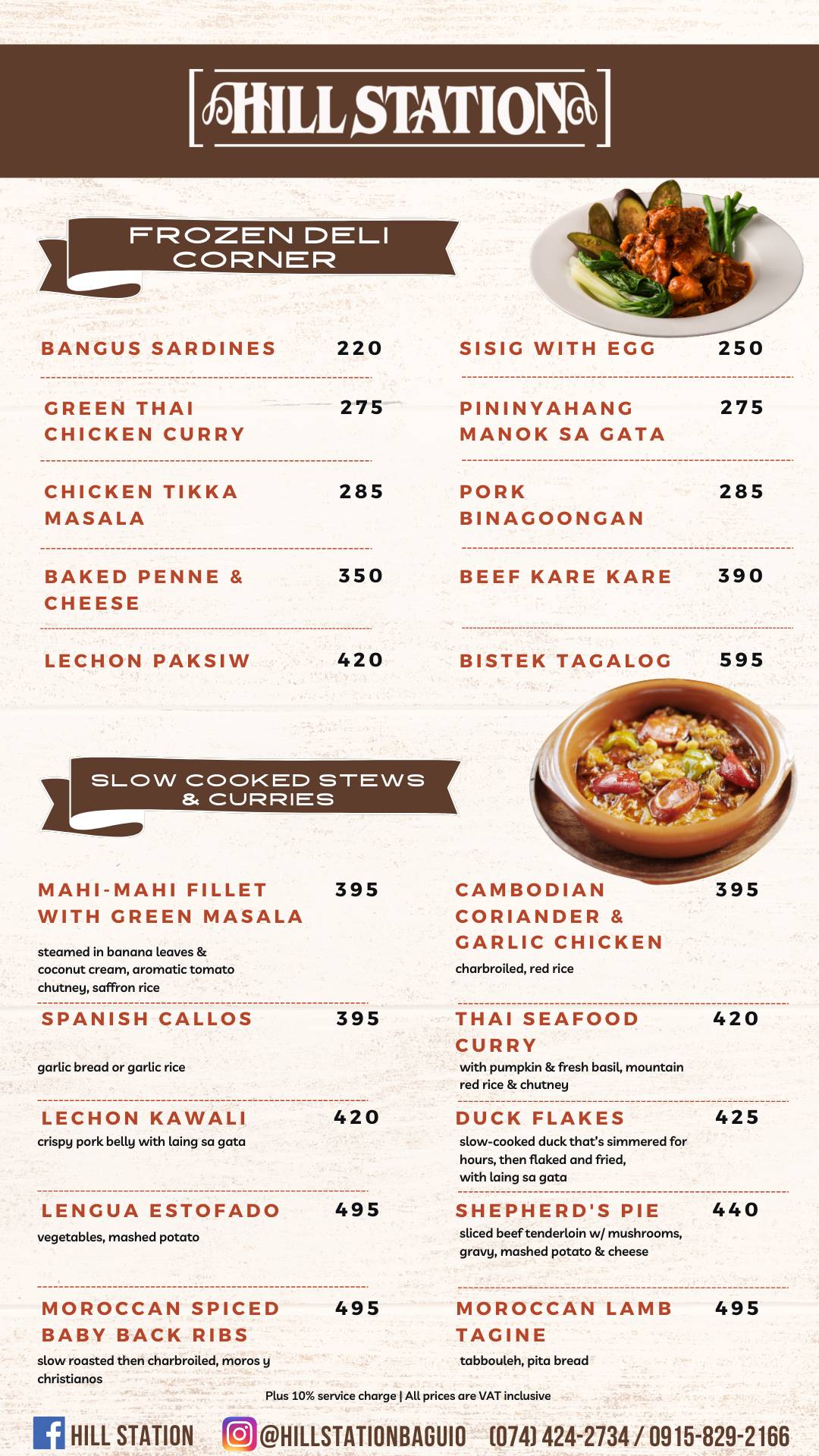 Menu at Hill Station restaurant, Baguio, Casa Vallejo