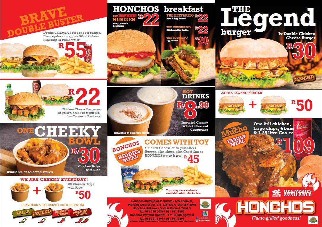 Menu at Honchos Pretoria Boom Street restaurant, Pretoria