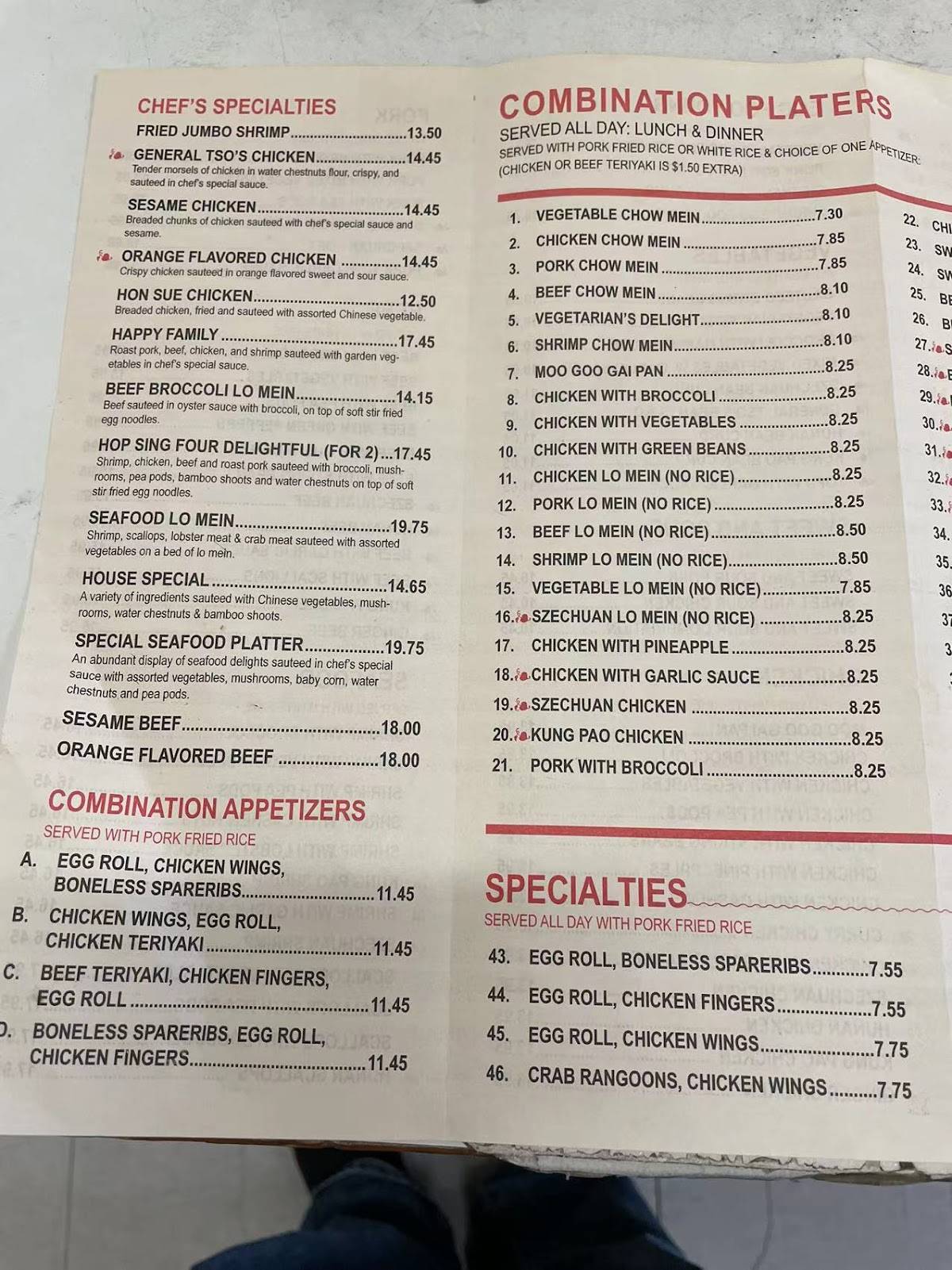 Menu at Hop Sing restaurant, Essex