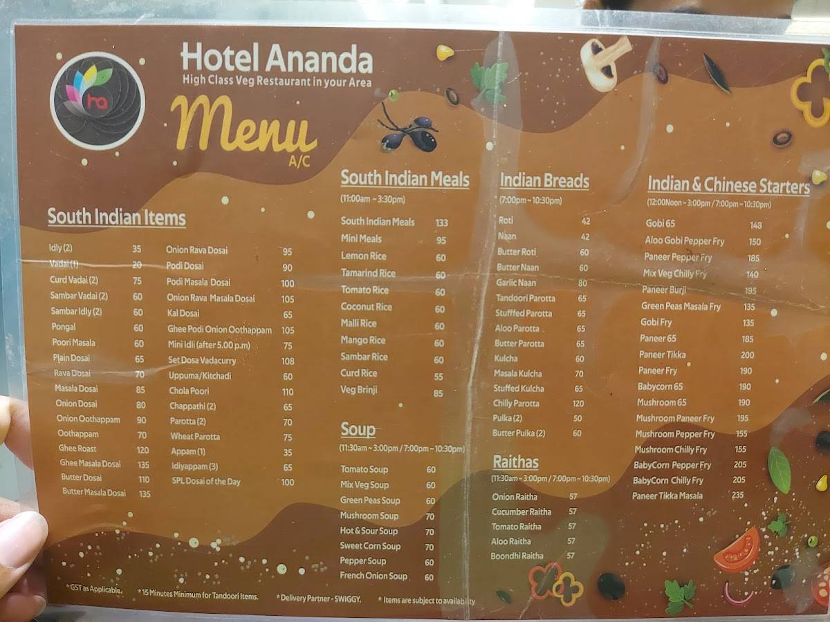 Menu at Hotel Ananda, Chennai, no 5