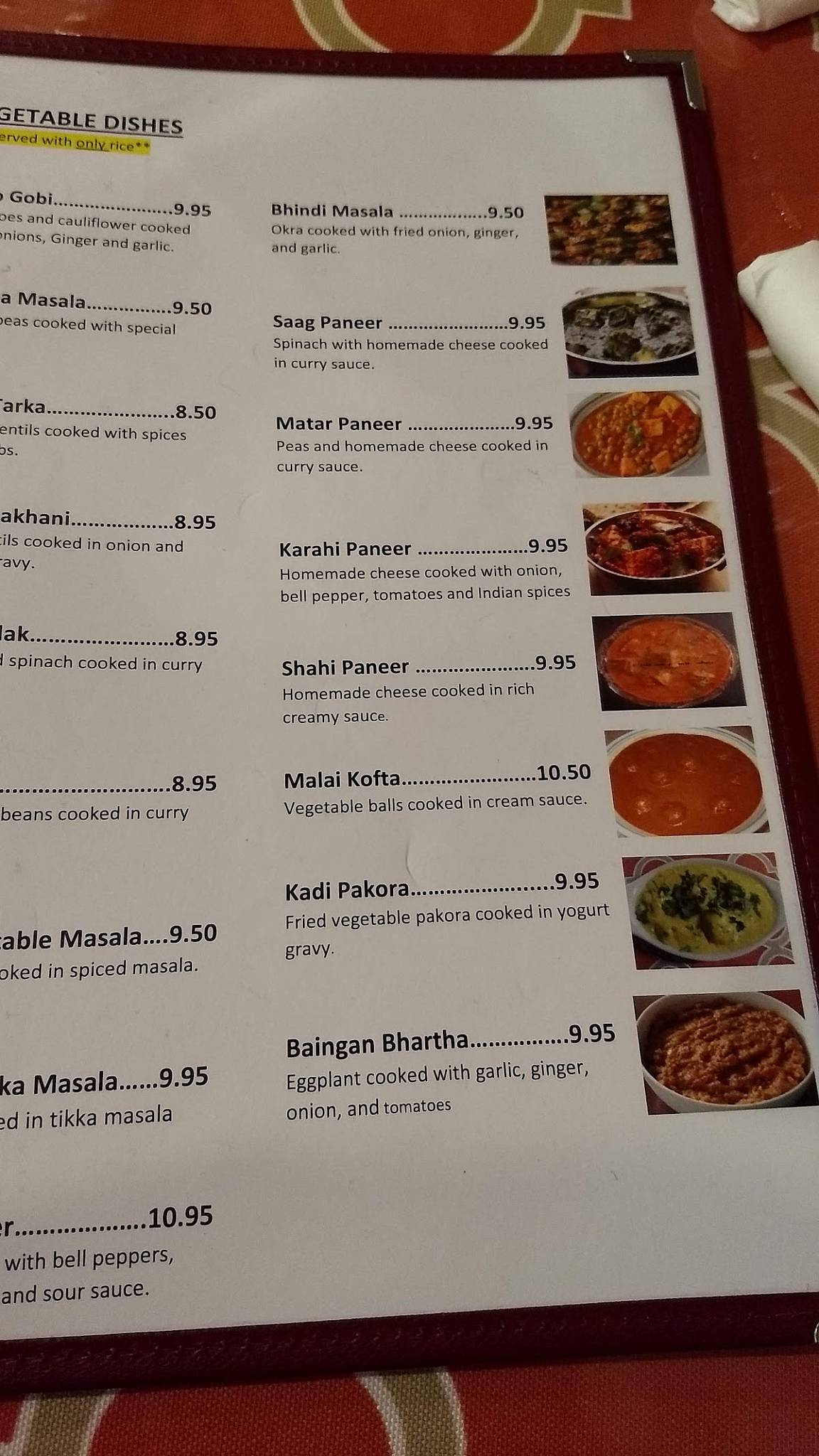 Menu at House of India restaurant, Windsor