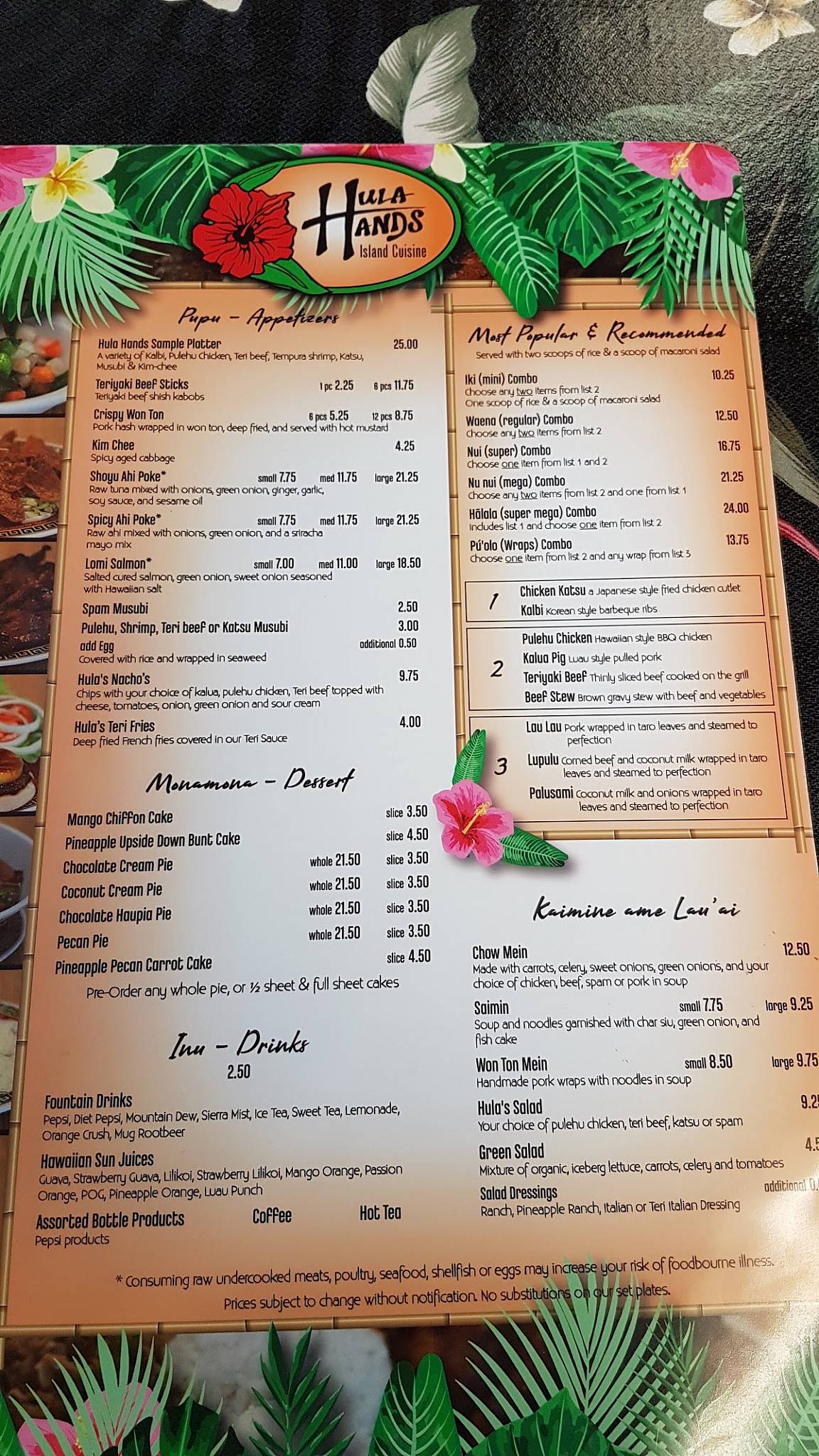 Menu at Hula Hands Restaurant, Anchorage, Mountain View Dr