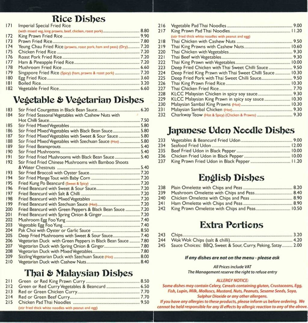 Menu at Imperial Garden restaurant, Corsham