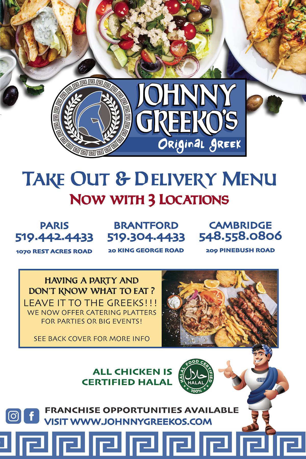 Menu at Johnny Greekos restaurant, Brantford