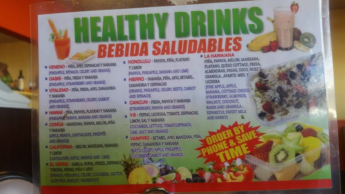 Menu at Jugos Vallarta restaurant, Corona