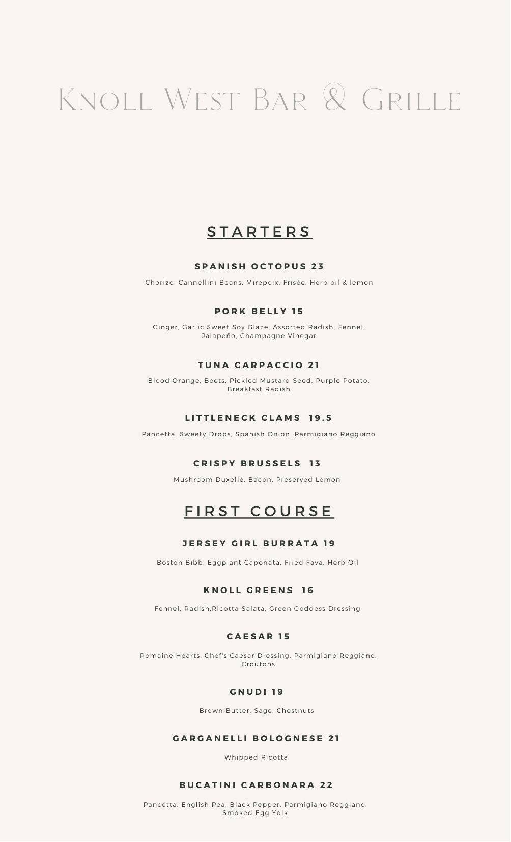 Menu at Knoll West Bar & Grille, Boonton