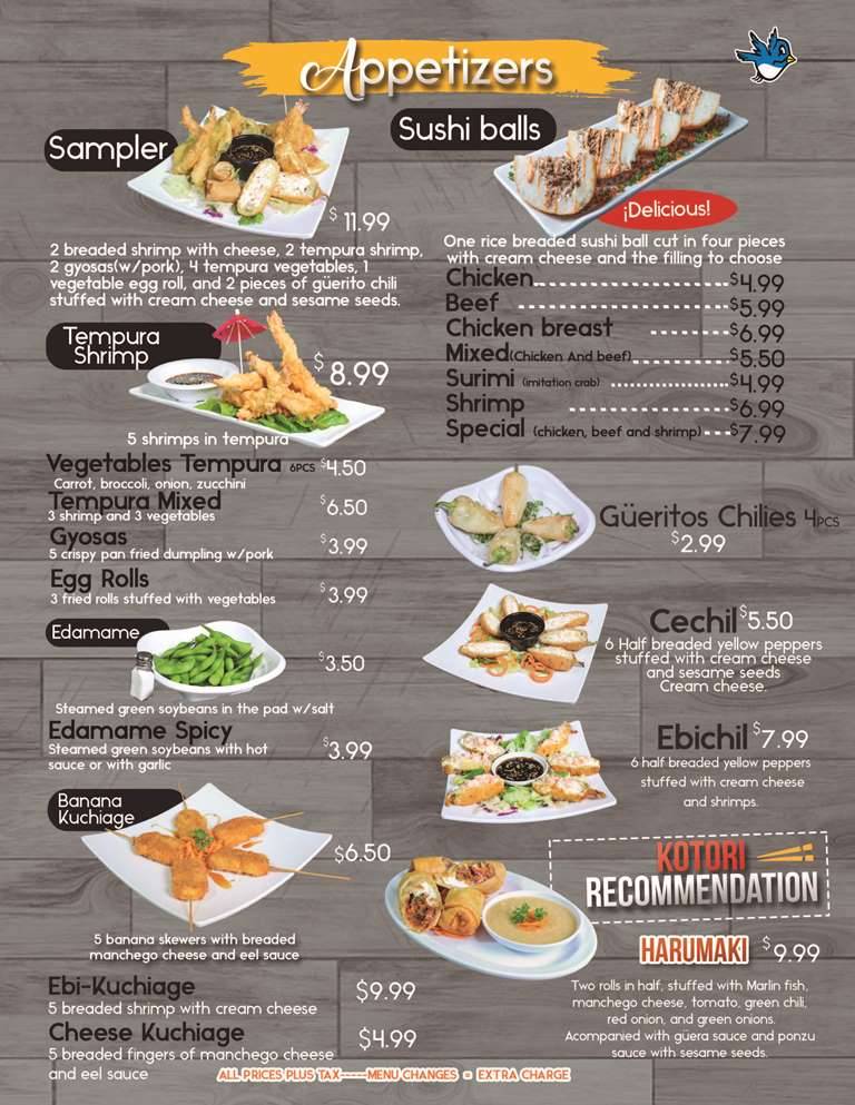Menu at Kotori Japanese Food Calexico restaurant, Calexico, 300 E Cole ...