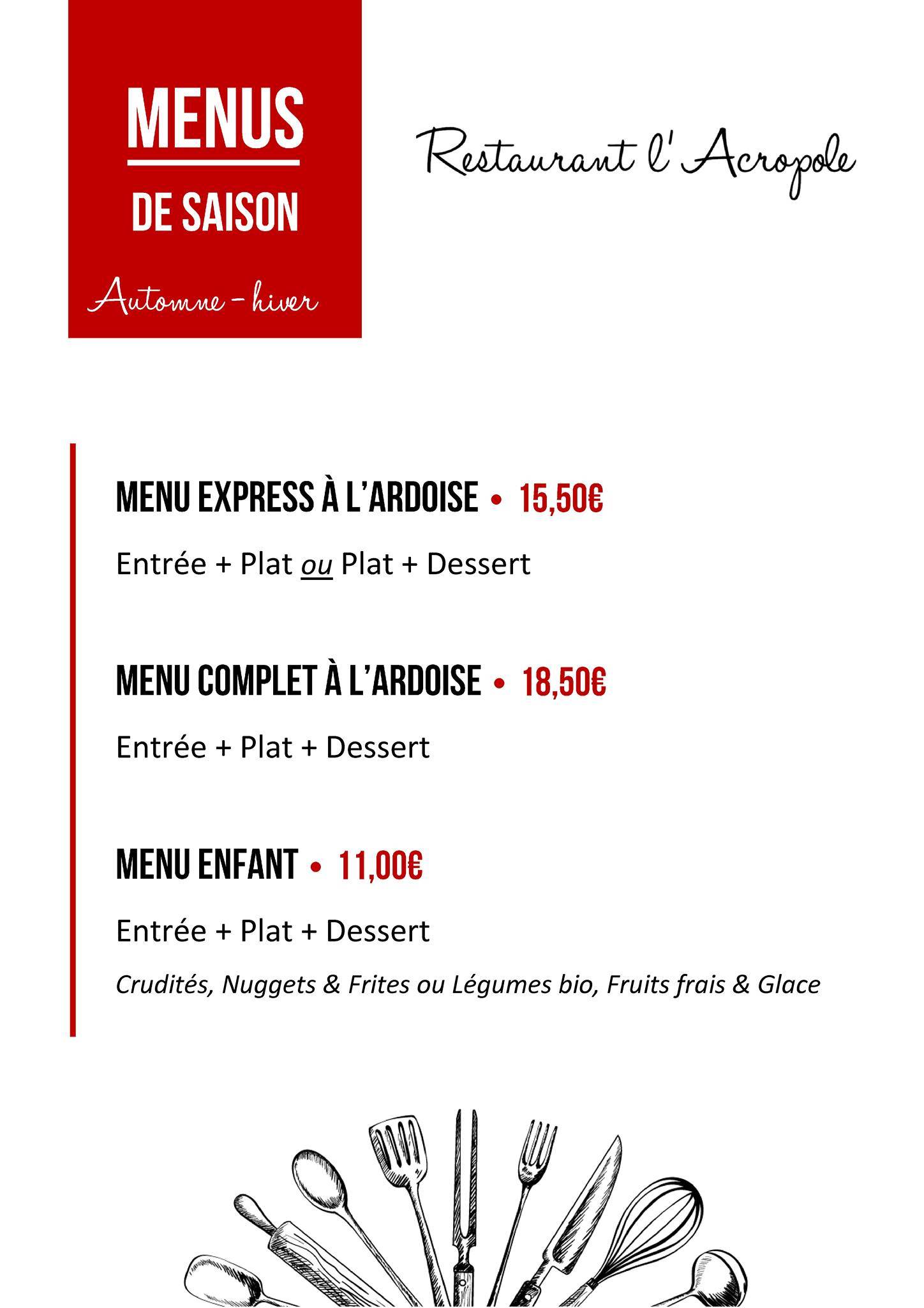 Menu au Restaurant L'Acropole, Saint-Sylvain-d'Anjou