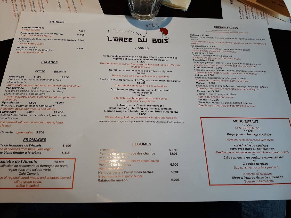 Menu au L’Orée du bois restaurant, Chateauneuf