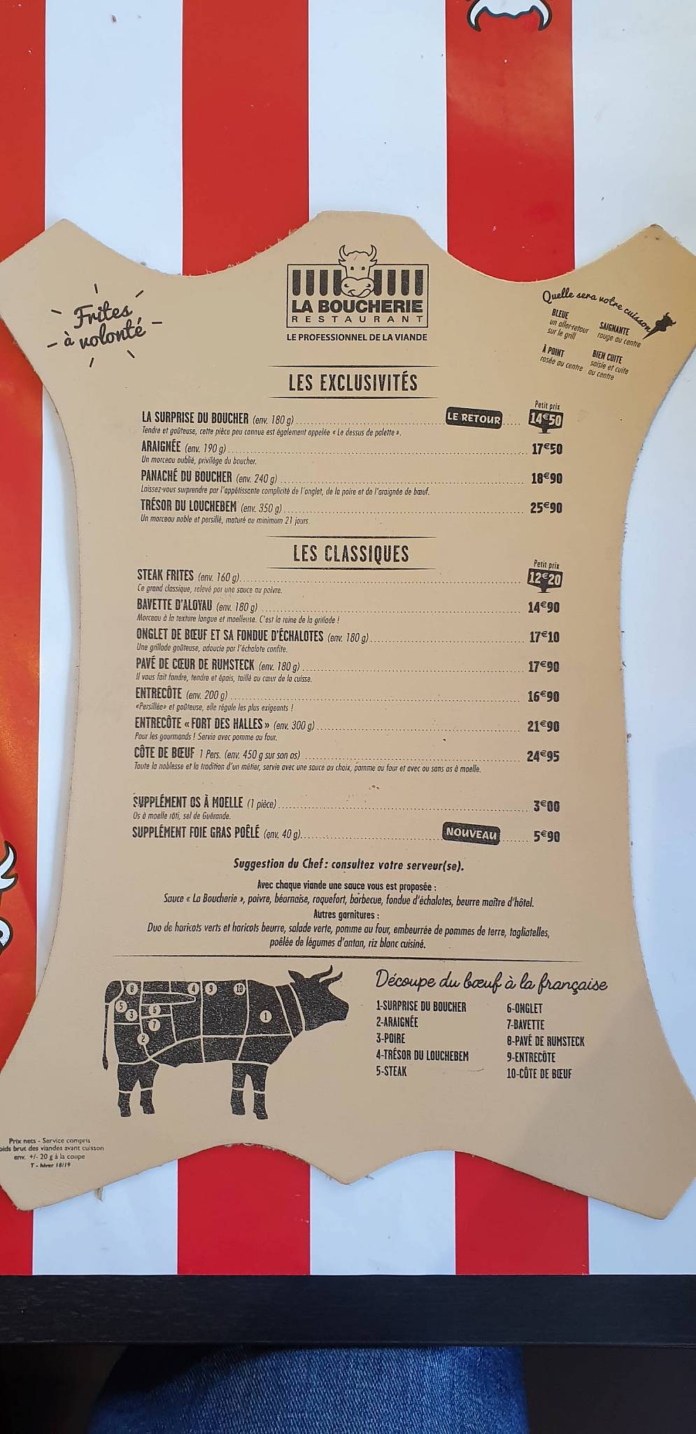 Menu au Restaurant La Boucherie, Muret