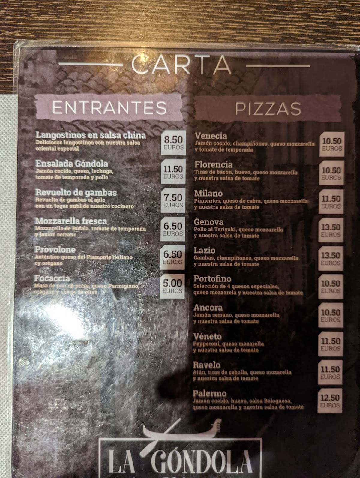 Carta del restaurante La Góndola Food, Vigo, Rúa De Urzaiz