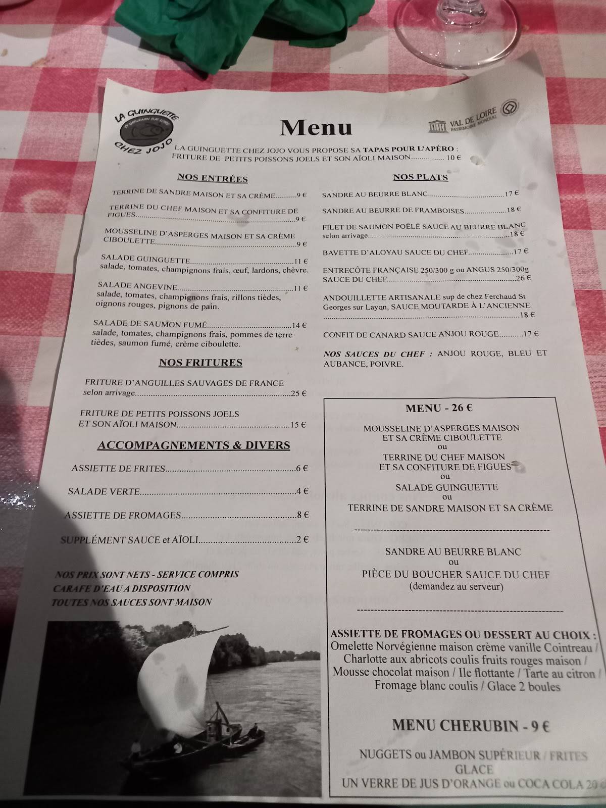 Menu au La Guinguette à Jojo restaurant, Saint-Saturnin-sur-Loire