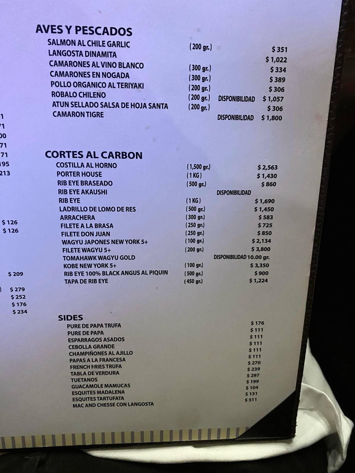 Carta del restaurante La Madalena Guadalajara, Zapopan