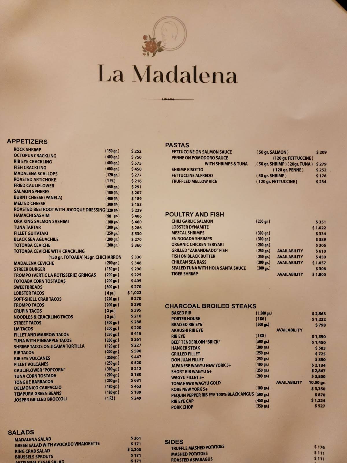Carta del restaurante La Madalena Guadalajara, Zapopan