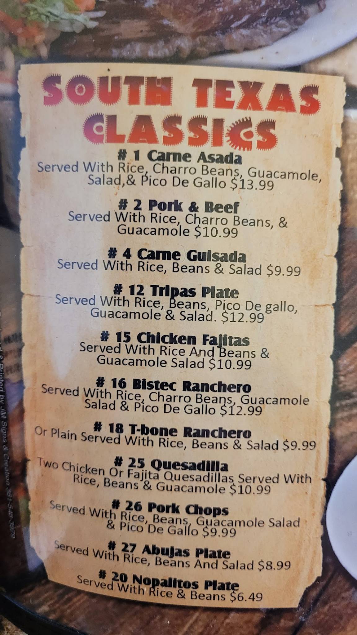 Menu at La Ribera restaurant, Corpus Christi, Morgan Ave