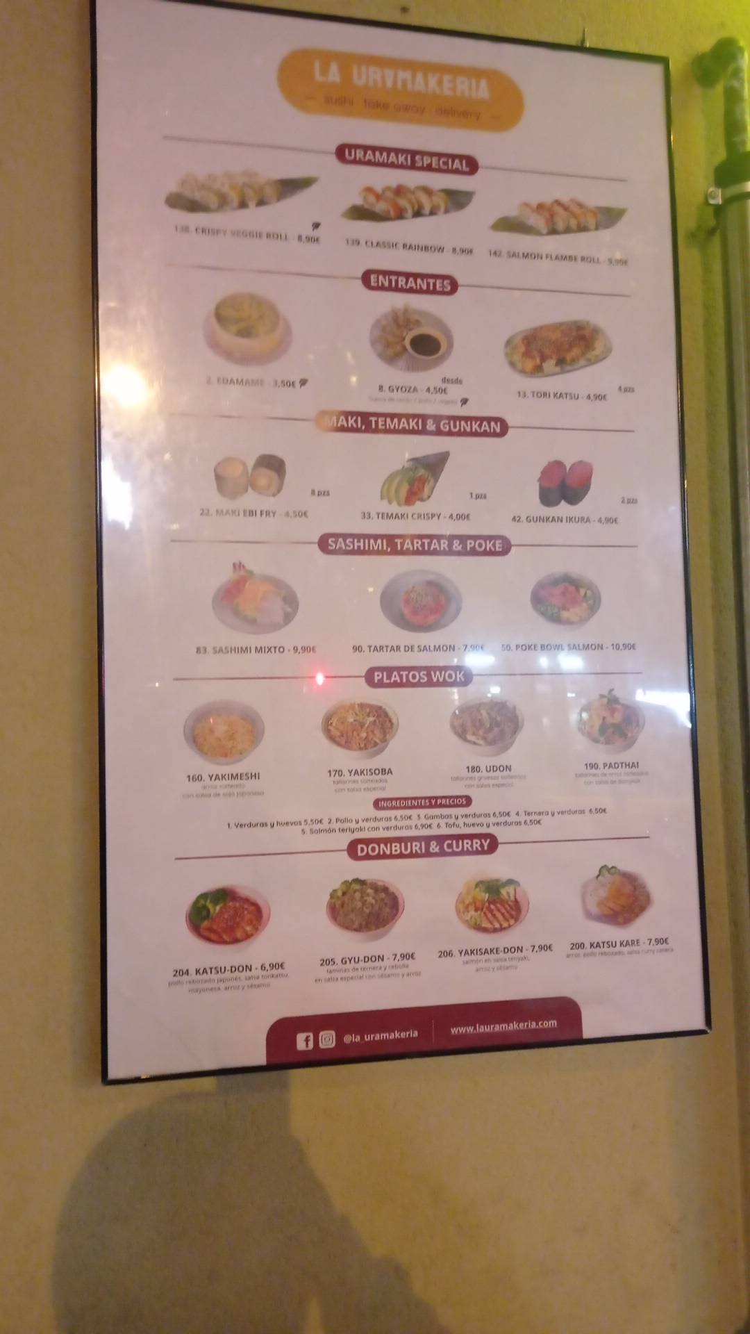 Carta del restaurante La Uramakeria, Barcelona, Rda. del Sant Pere