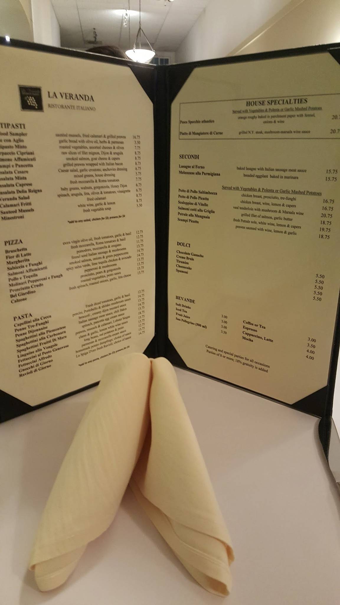Menu at La Veranda Ristorante Italiano restaurant, Pittsburg