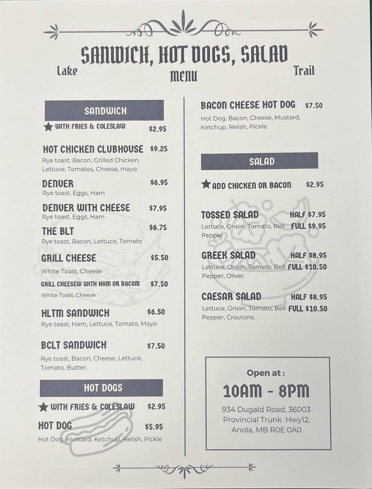 Menu at Lake Trail Family Restaurant, Anola