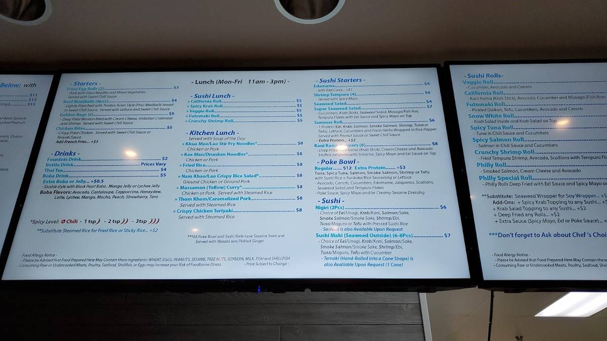 Menu at Lao Ocean restaurant, Gulf Breeze