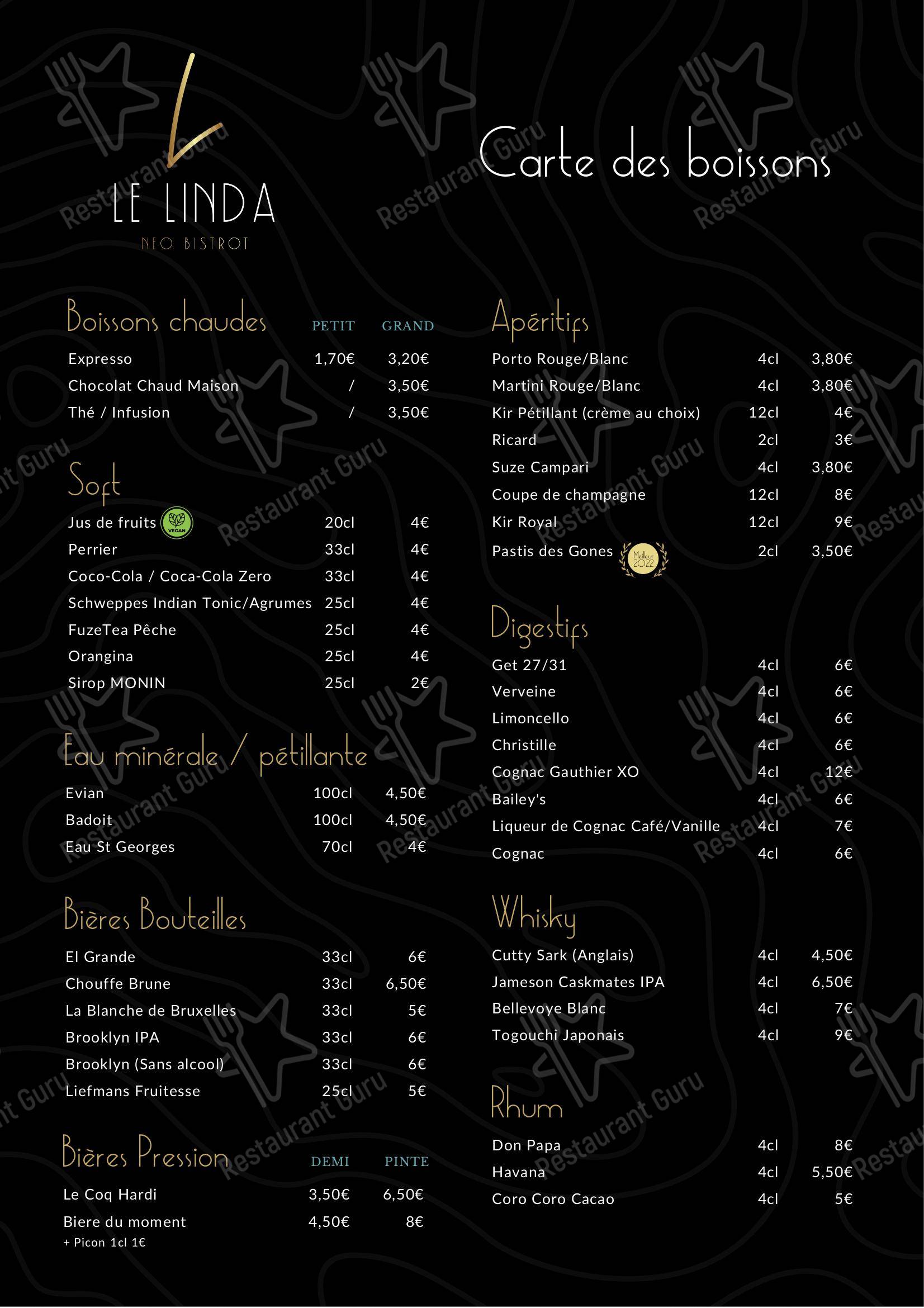 Menu au Restaurant Le Linda, Roanne