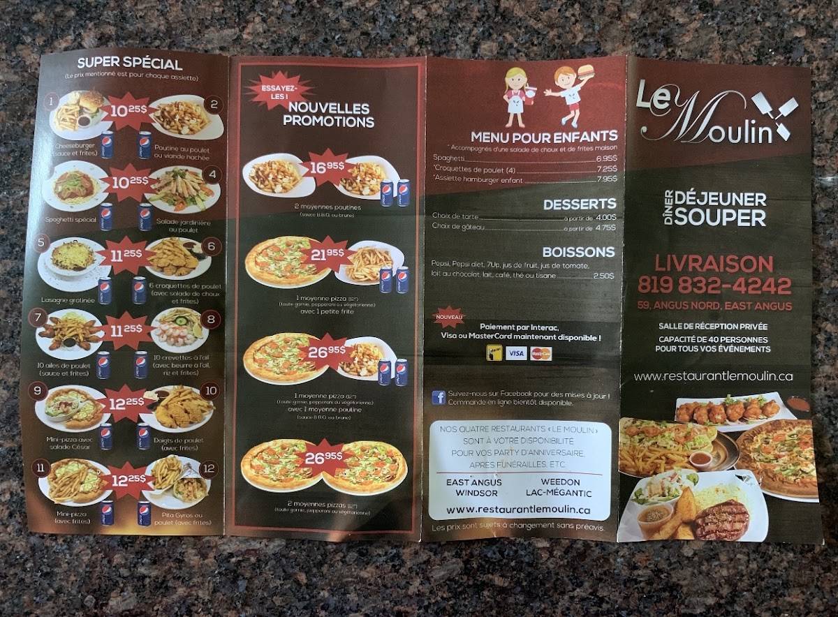 Menu au Restaurant Le Moulin, East Angus
