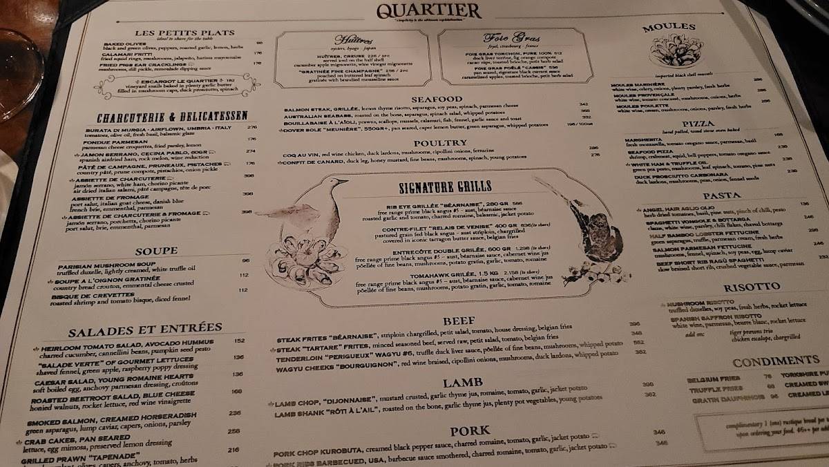 Menu at Le Quartier restaurant, Jakarta