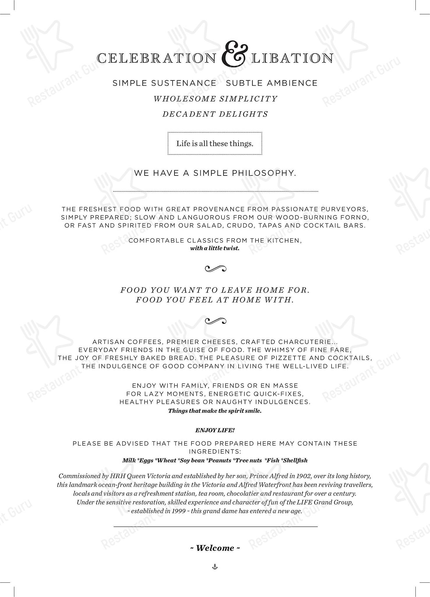 Menu at Life Grand Cafe Waterfront, Cape Town, 2 Pierhead Road