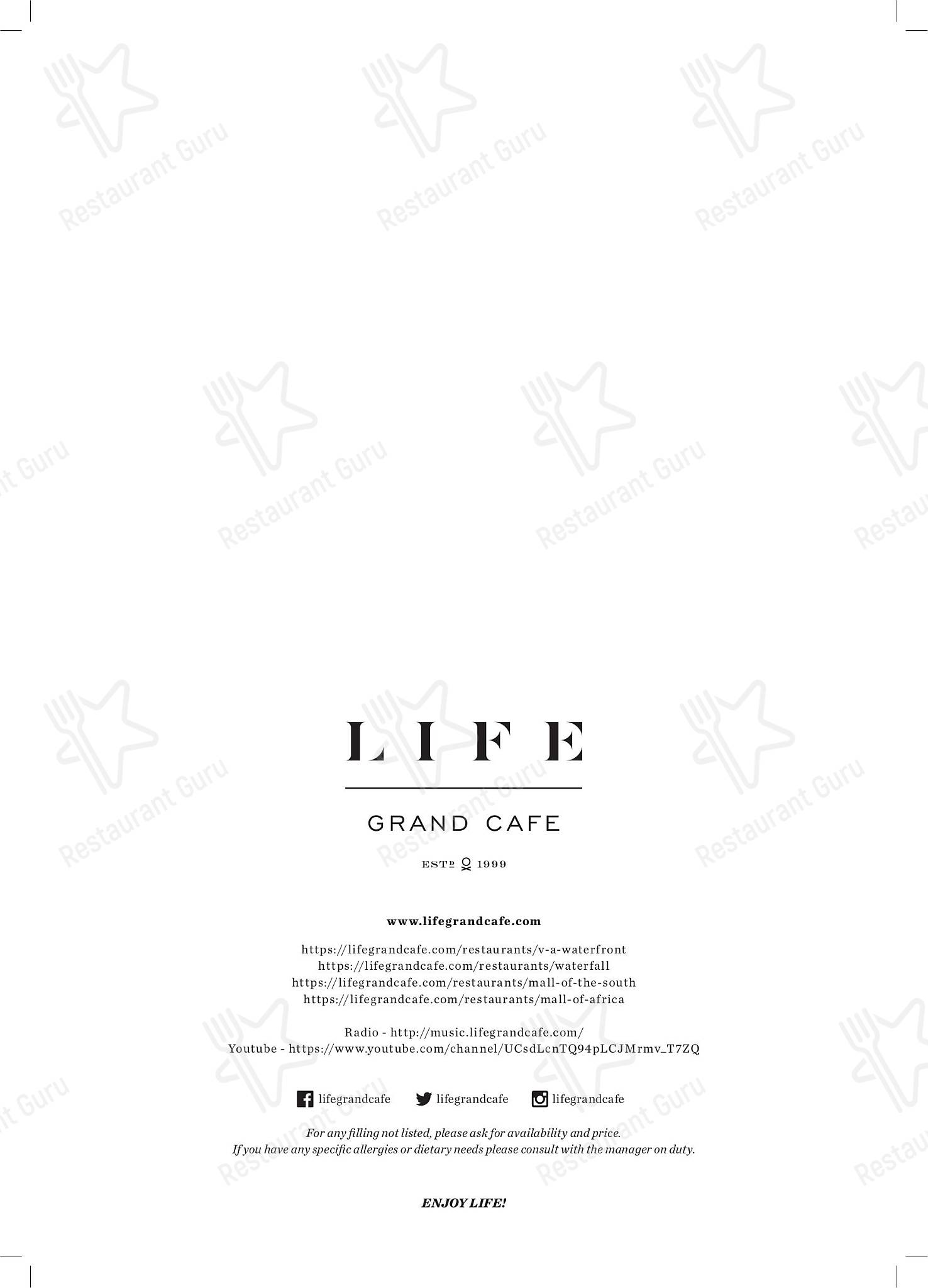 Menu at Life Grand Cafe Waterfront, Cape Town, 2 Pierhead Road