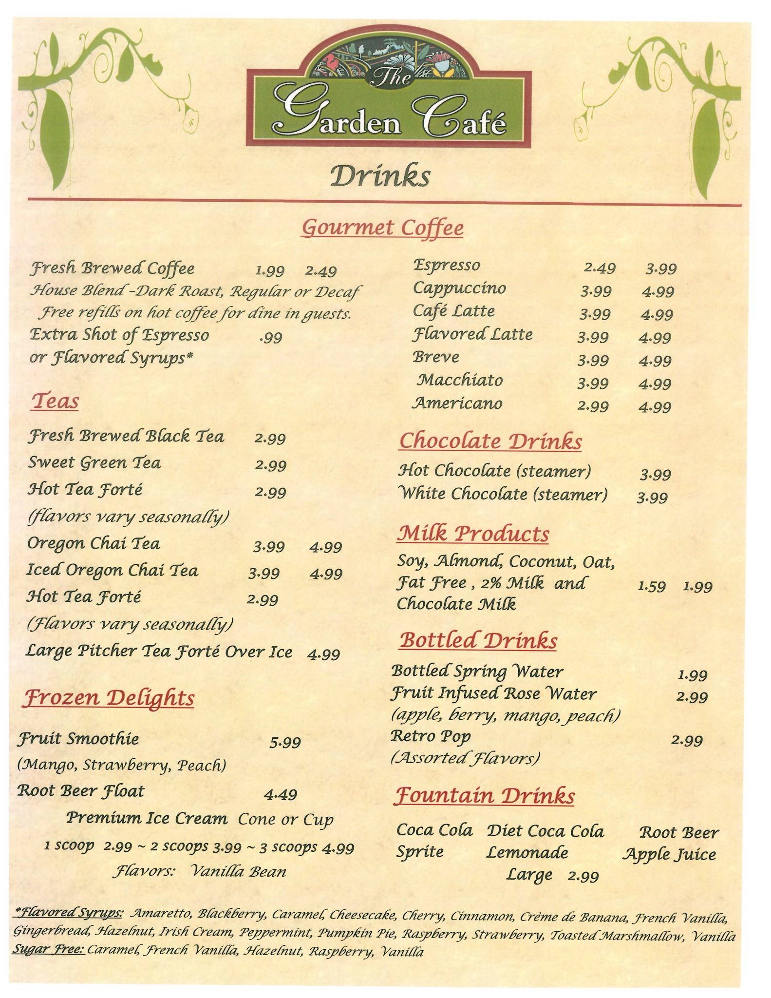 Menu at Linton's Enchanted Gardens restaurant, Elkhart