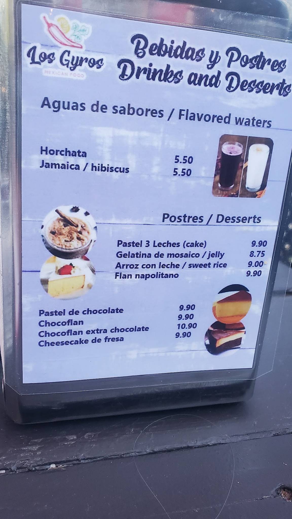 Menu at Los Gyros restaurant, Toronto