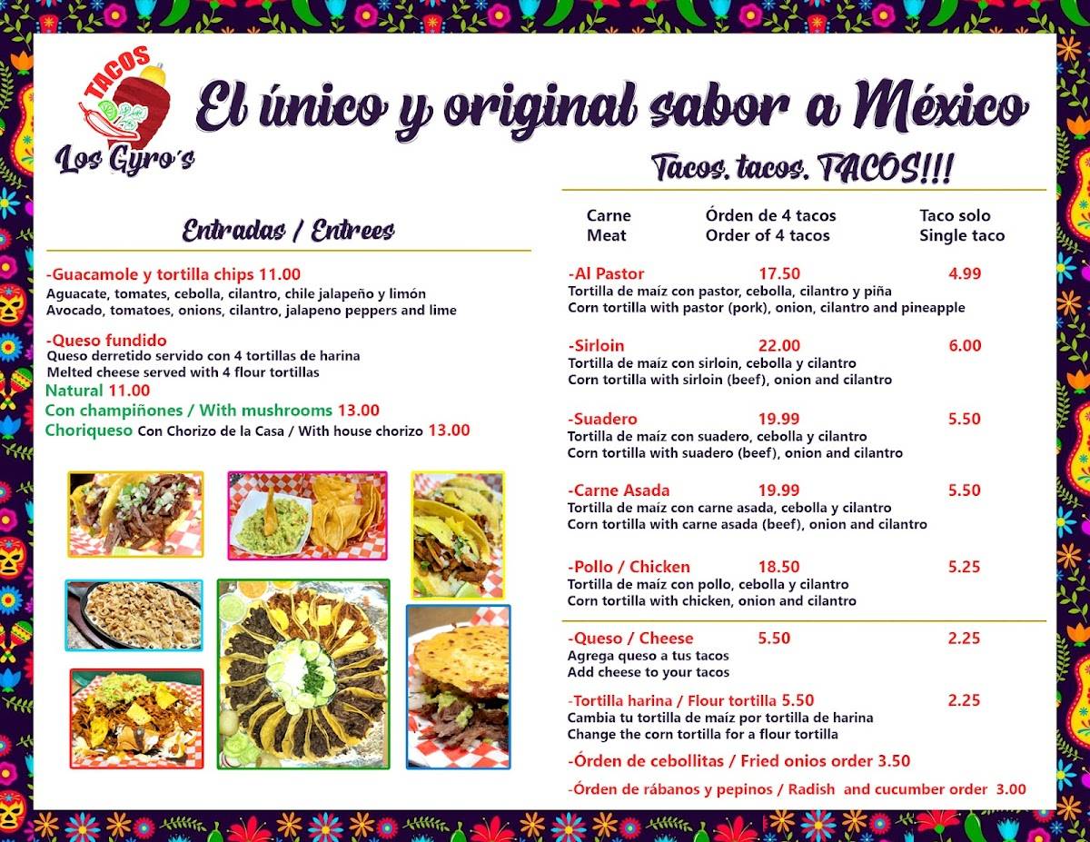 Menu at Los Gyros restaurant, Toronto