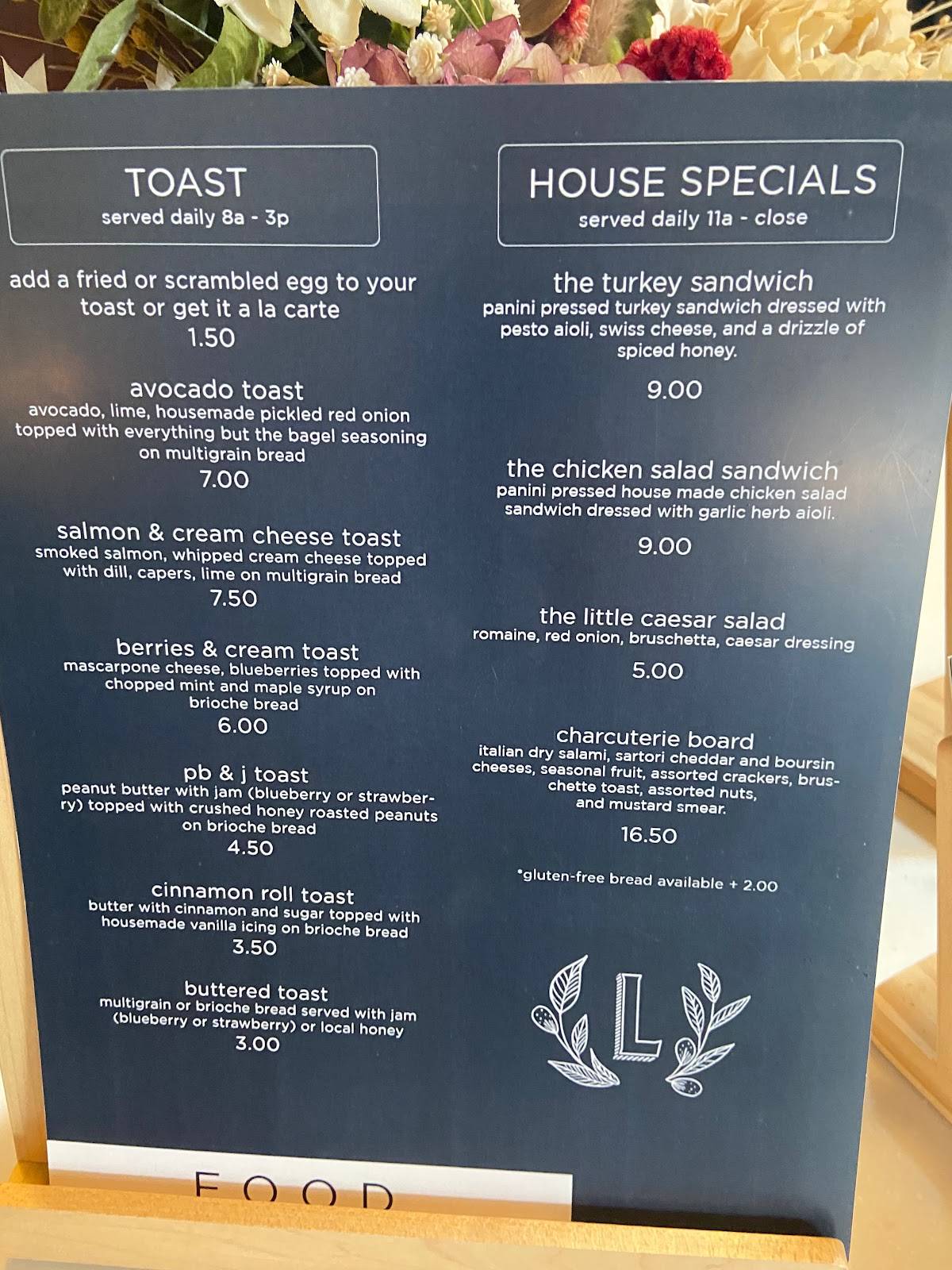 Menu at Luma Coffee restaurant, Hammond