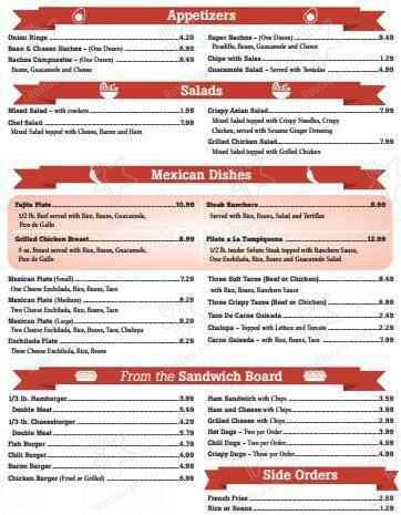 Menu at M.K. Davis Restaurant, San Antonio
