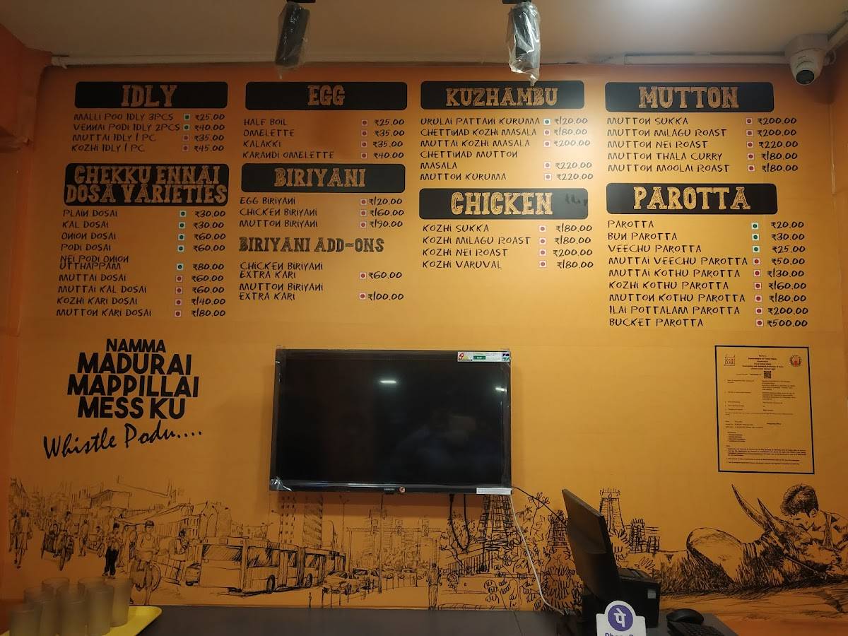 Menu at Madurai Mappillai Mess, Chennai