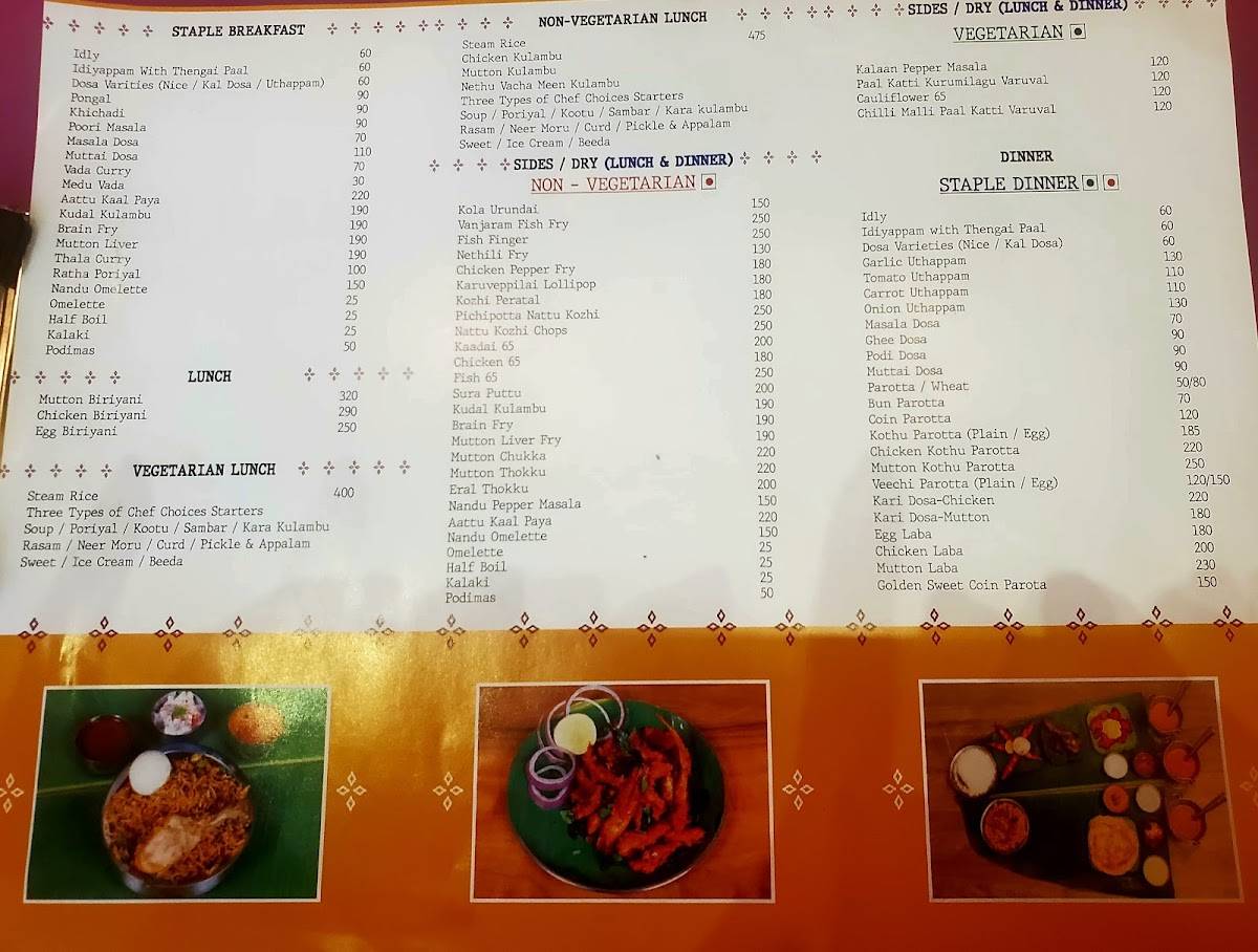 Menu at Manjal, Chennai, 6/9