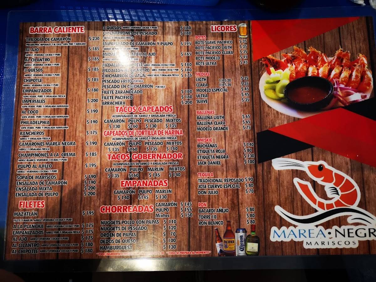 Carta del restaurante Mariscos marea negra real pacifico, Mazatlán