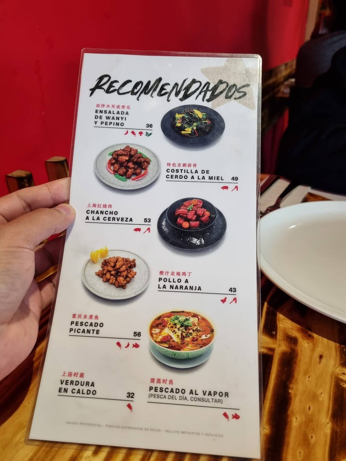 Carta del restaurante Master Kong Primavera, Lima, Av. Primavera 311